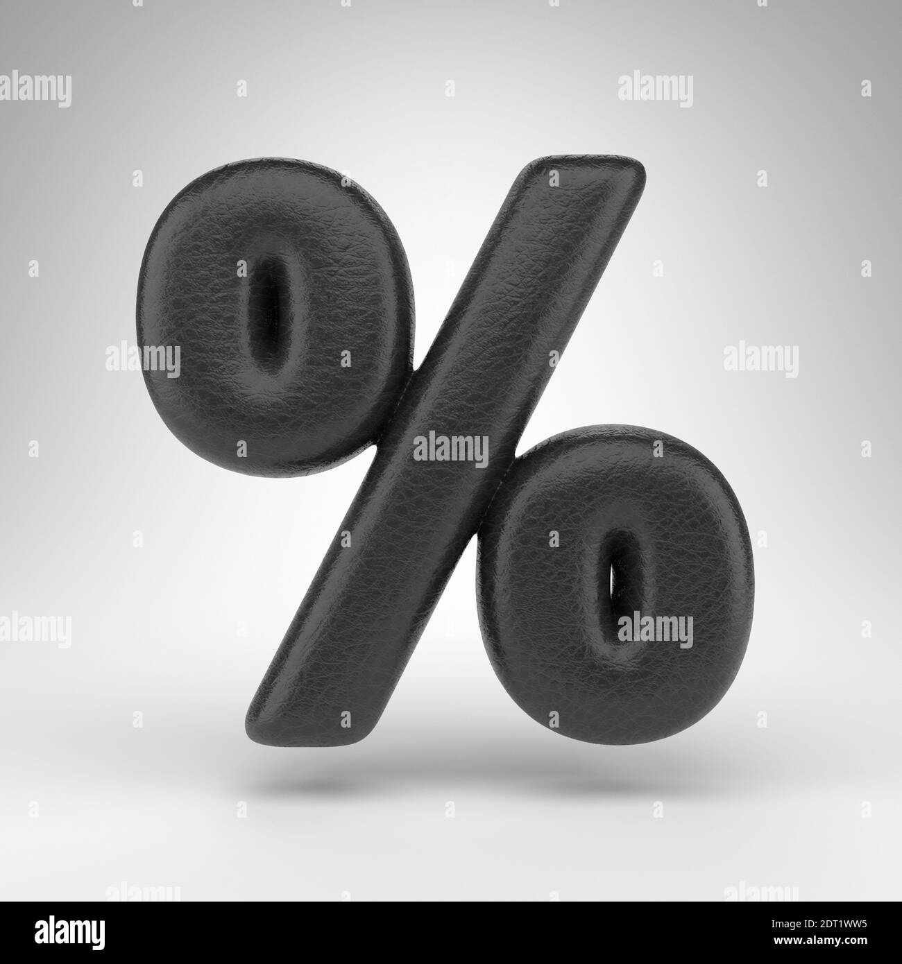 Percent symbol on white background. Black leather 3D rendered sign with ...
