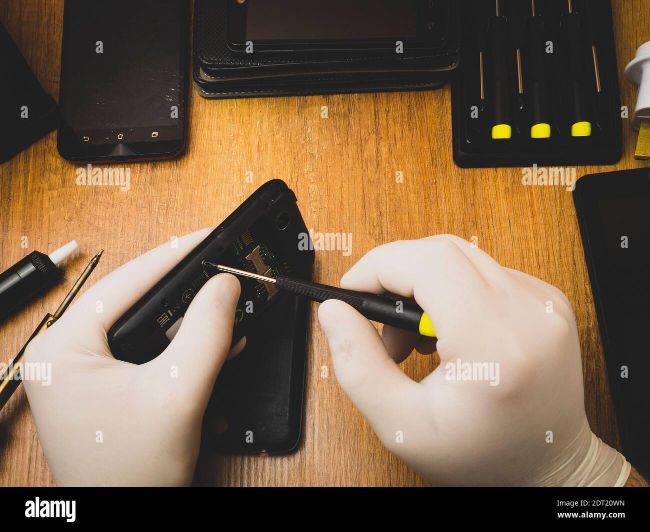 Mobile phone repair. Background and copy space Stock Photo - Alamy