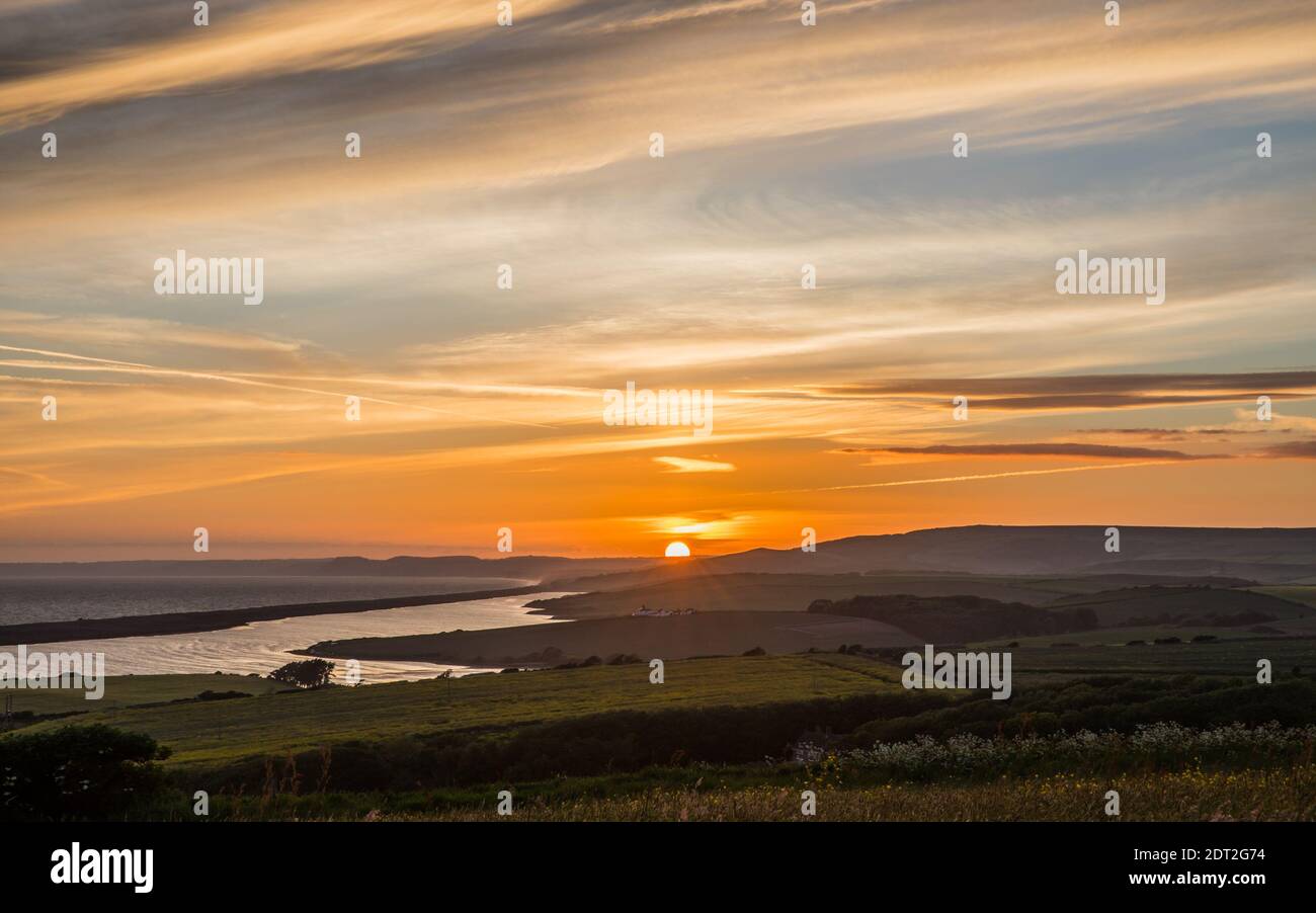 Sunset At Sea Barn Farm, Fleet, Weymouth, Uk Stock Photo - Alamy