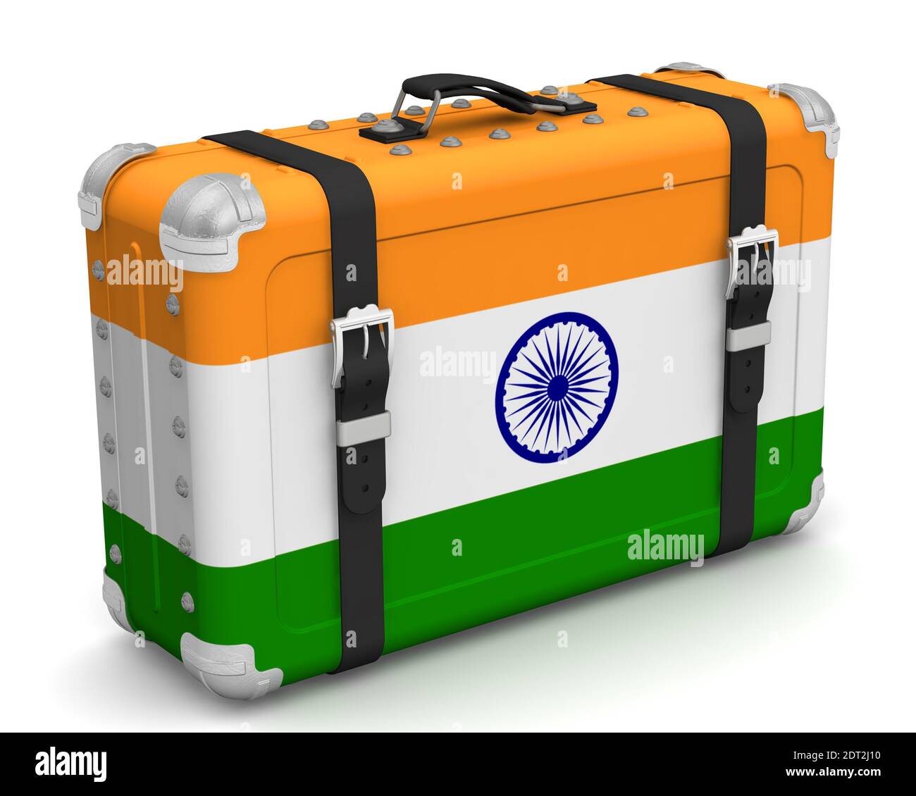 Stylish suitcase with the national Flag of India. Retro suitcase with ...