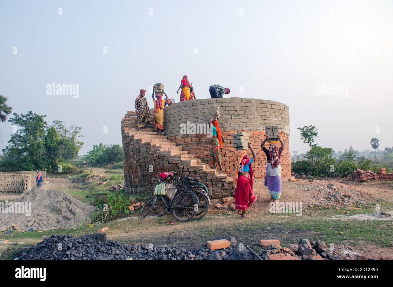Picture of a brick kiln in the remote Hooghly district. Adult male and ...