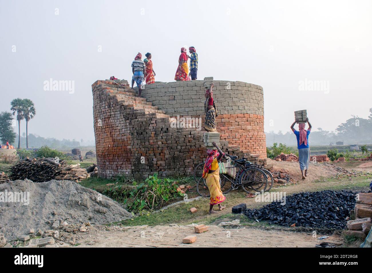 Picture of a brick kiln in the remote Hooghly district. Adult male and ...