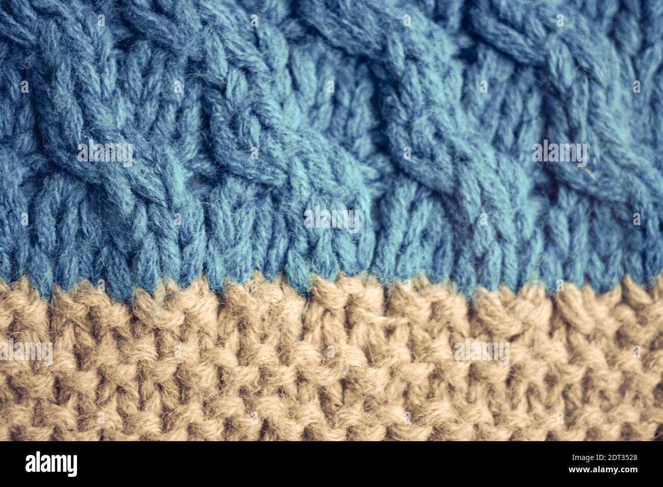 Knitted pattern of threads in blue and grey colors Stock Photo - Alamy
