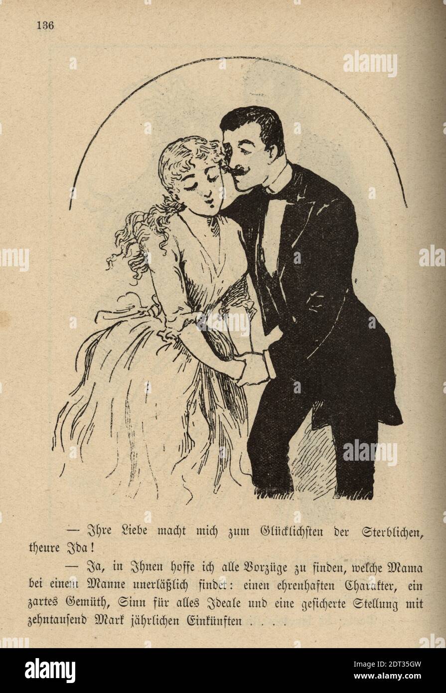 Victorian German cartoon of a young couple in love, 19th Century. Your ...