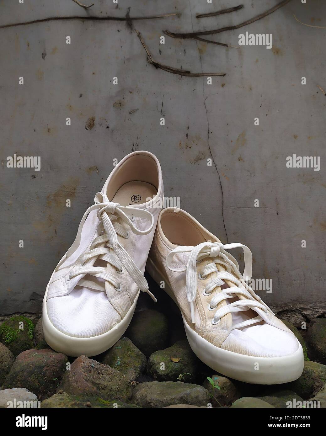 Shoes On Stones Against Wall Stock Photo - Alamy
