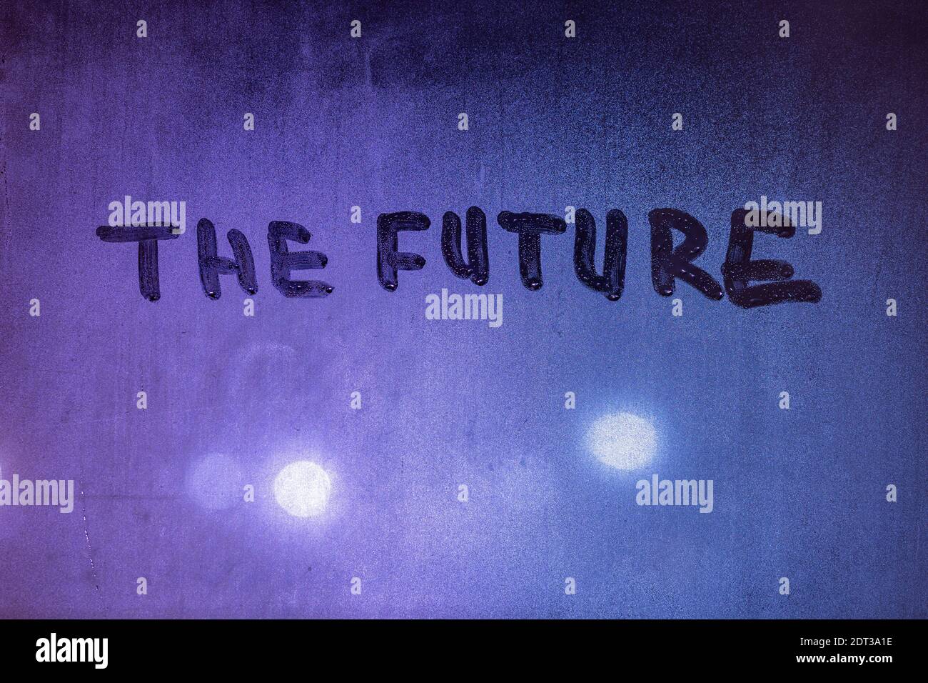 word the future handwritten on night wet window glass surface Stock ...