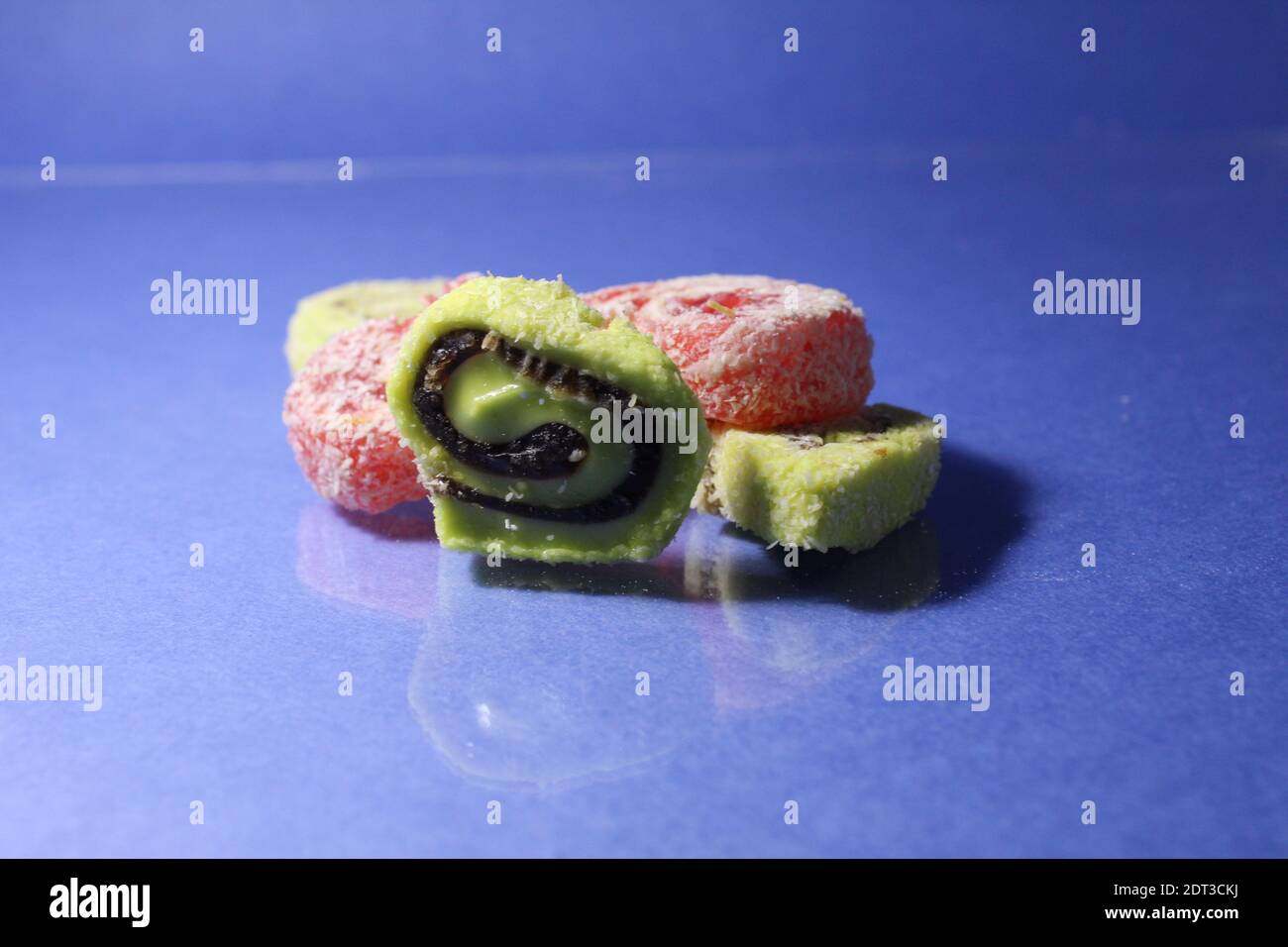 Rahat onion snail pastille lies slide on a blue background copyspace ...