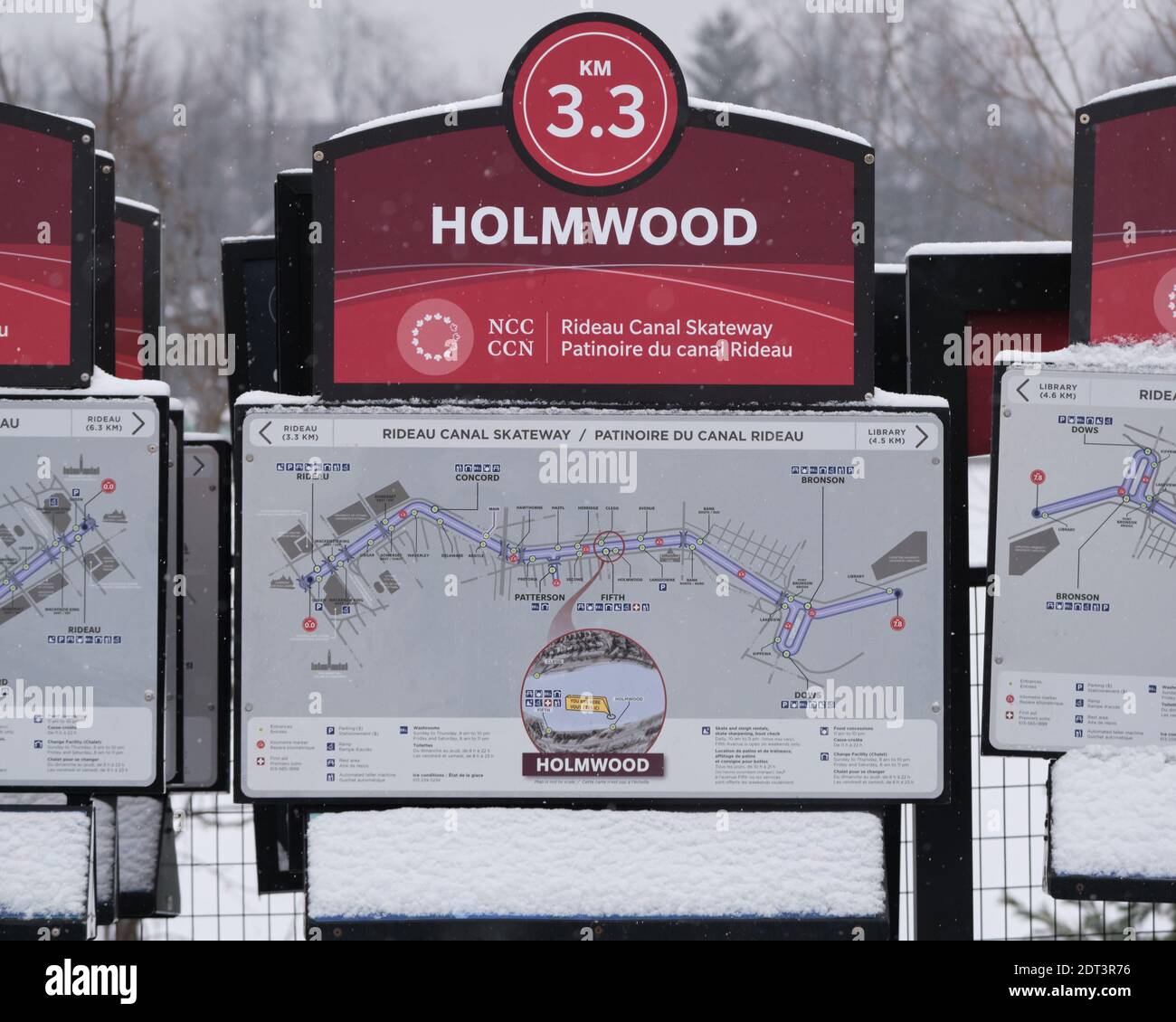 A display sign with map of access points along the Rideau Cana Skateway ...
