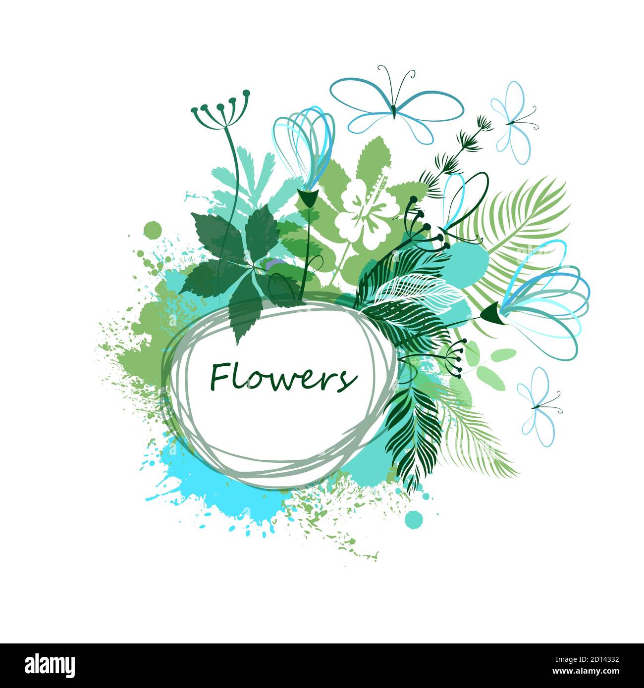 Abstract frame with leaves and flowers. Vector illustration Stock ...