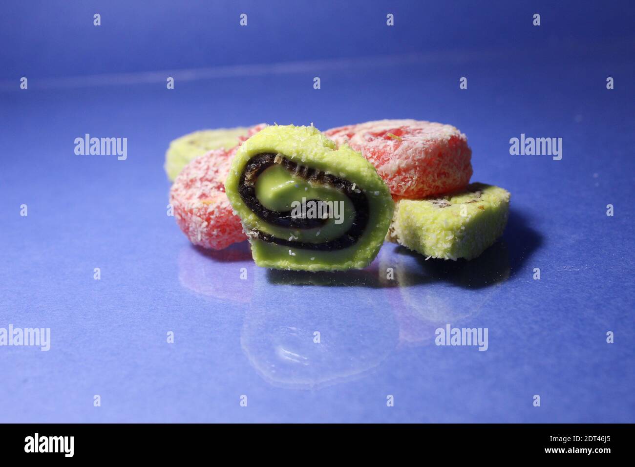 Rahat onion snail pastille lies slide on a blue background copyspace ...