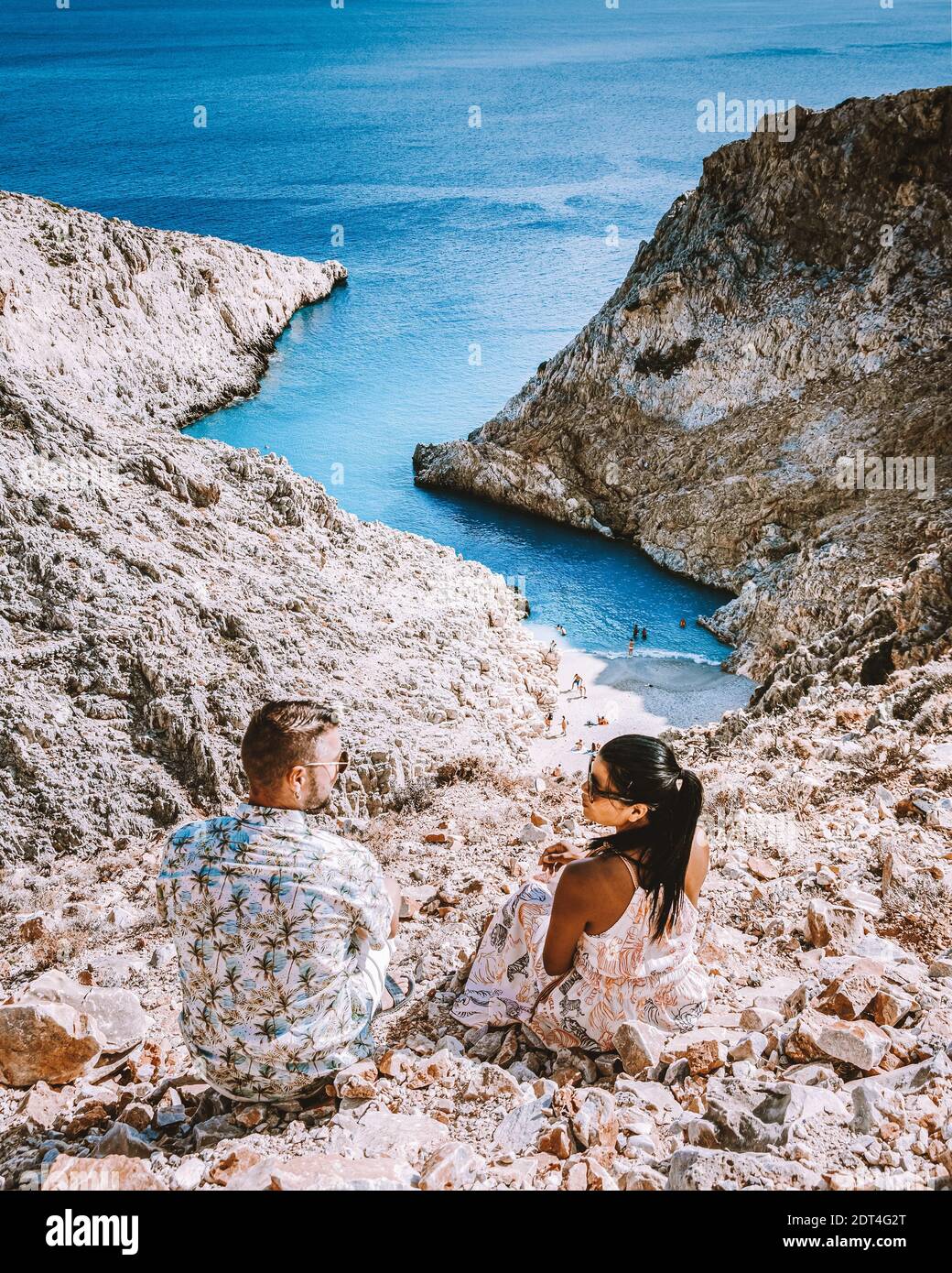couple men and woman mid age on vacation at the Greek Island Crete ...