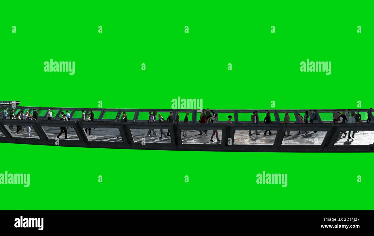 3d people in Sci fi tonnel. Traffic. Concept of future. Green screen ...