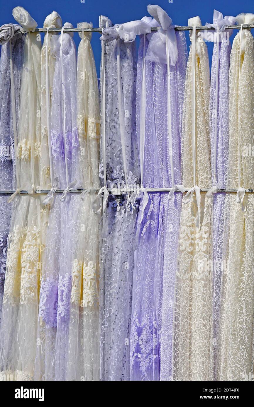 Various different drapery curtains drapes material selection Stock ...
