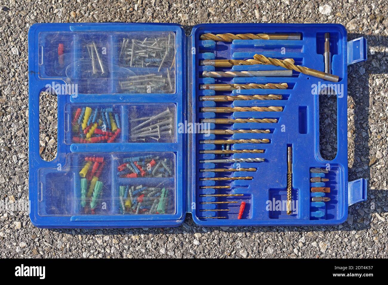 All sizes drills tools and screws in box set Stock Photo - Alamy