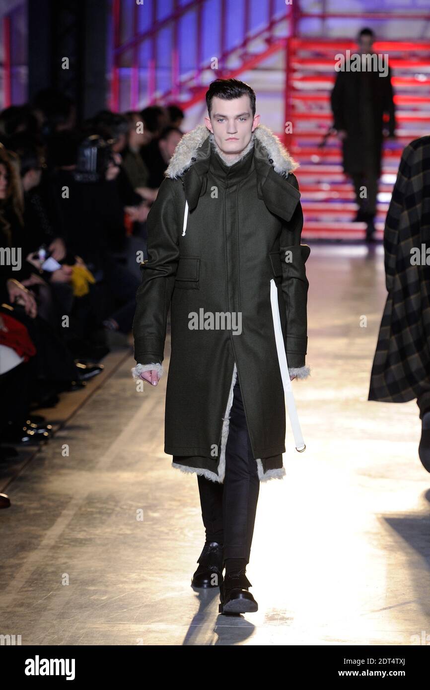 A model displays a creation by designer Aldo Maria Camillo for Cerruti ...