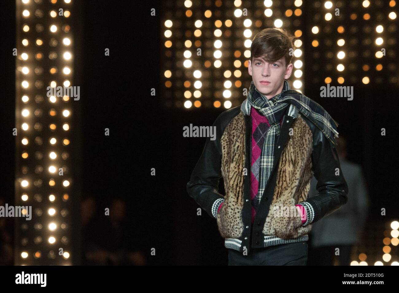A model displays a creation by designer Hedi Slimane for the Saint ...