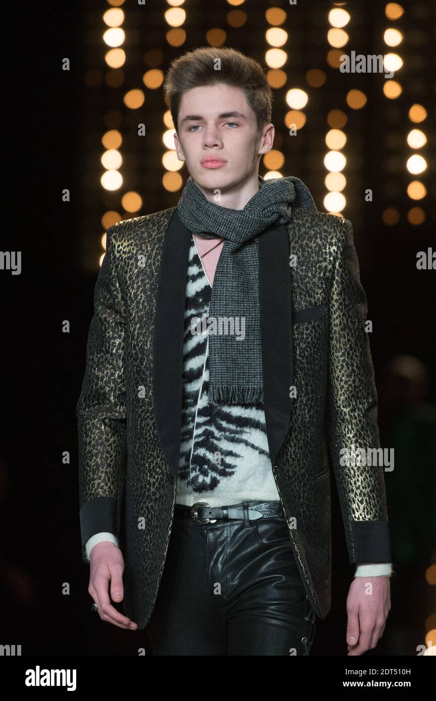 A model displays a creation by designer Hedi Slimane for the Saint ...