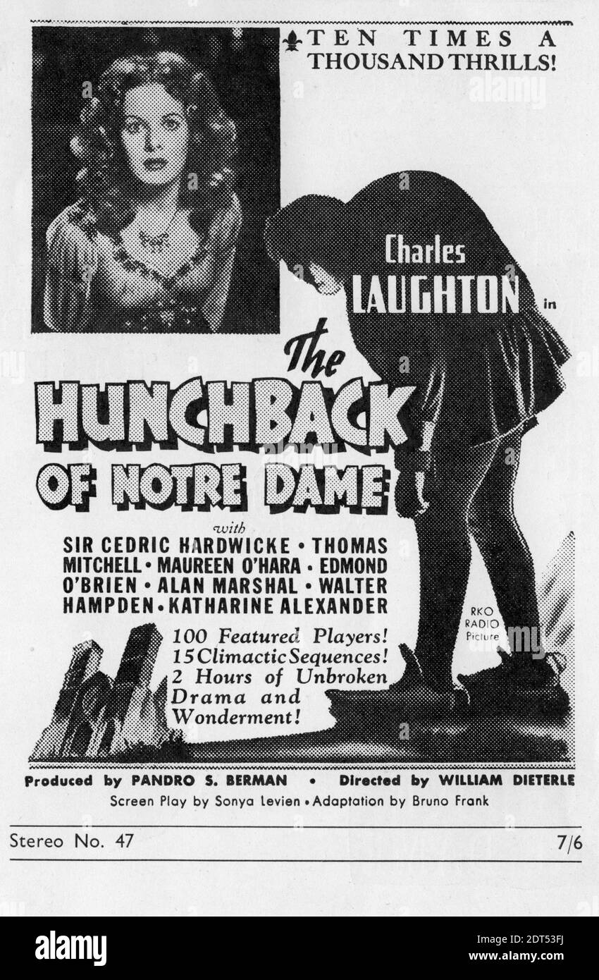 CHARLES LAUGHTON as Quasimodo and MAUREEN O'HARA as Esmeralda in THE ...