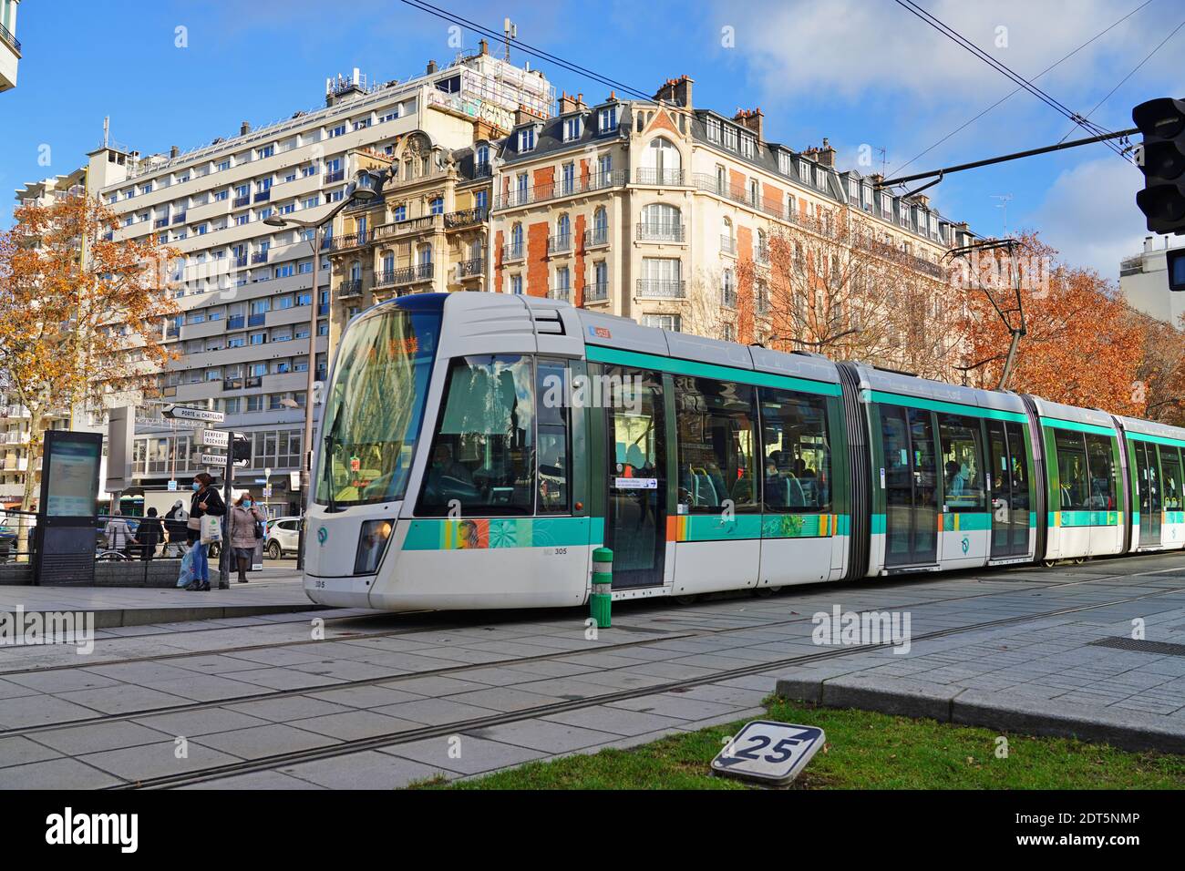 PARIS, FRANCE -15 DEC 2020- View of the tramway line T3 opened in Paris ...