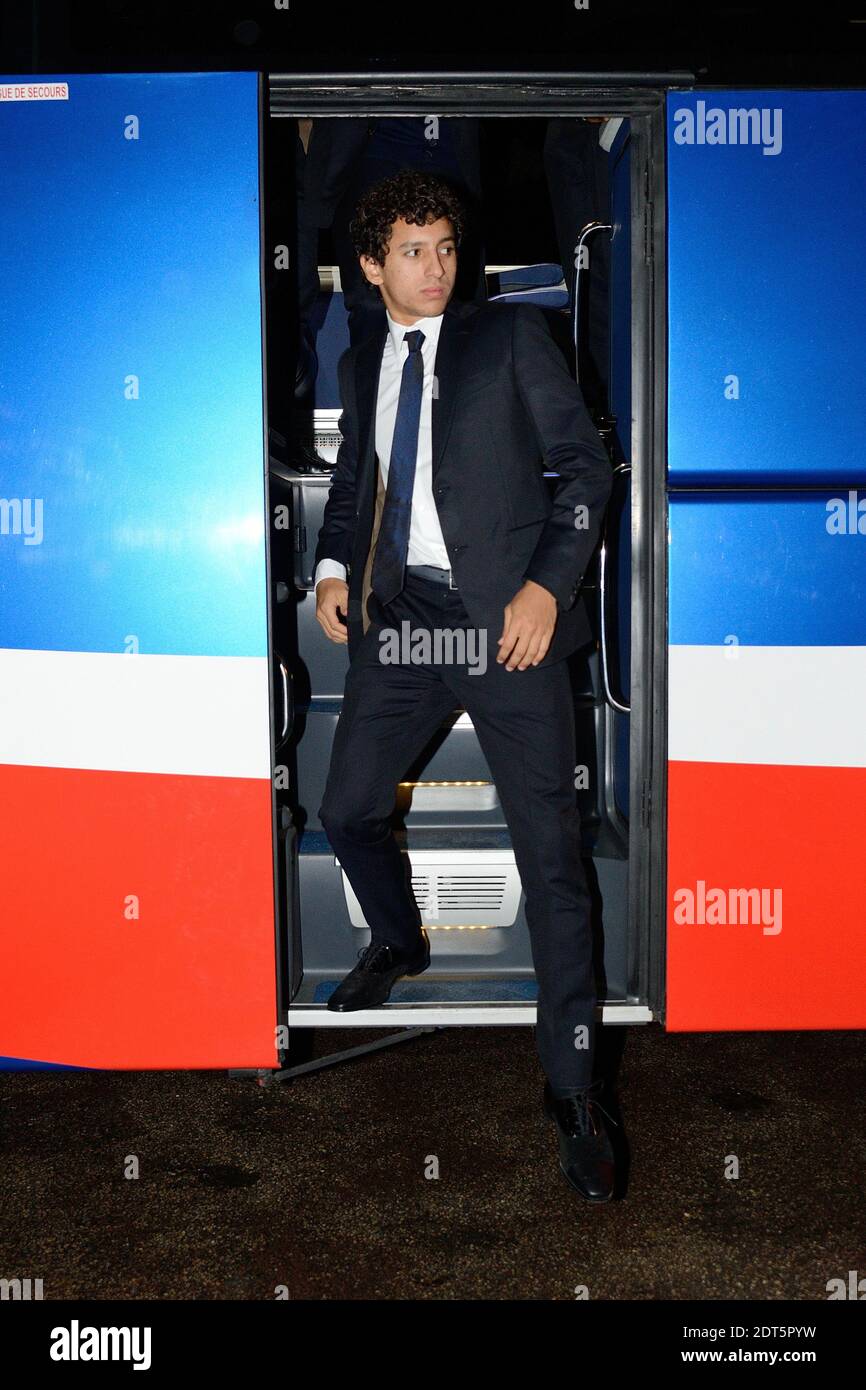 Marquinhos arriving at Gala Dinner for PSG foundation held at Le Pre ...