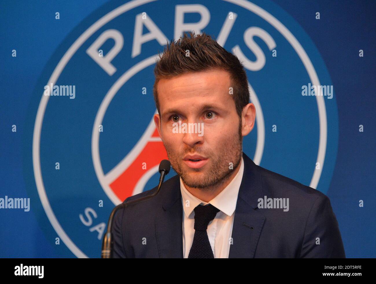 French football player Yohan Cabaye attends a press conference after ...