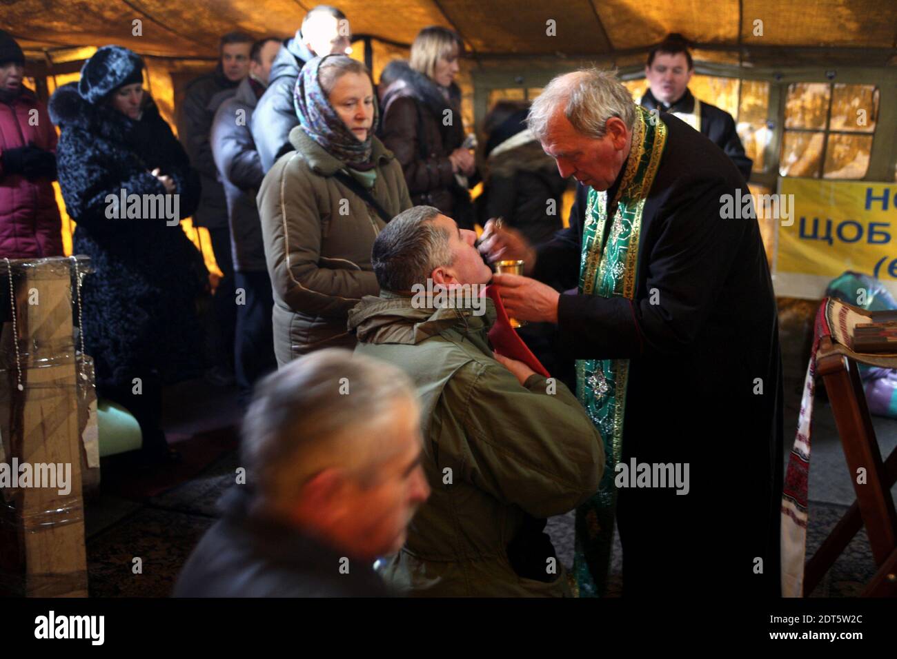 Anti-government protestors pray inside a makeshift chapel in ...