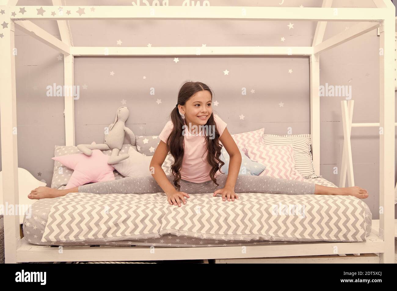 Improve flexibility. Stretching good. Evening stretching. Cute gymnast ...