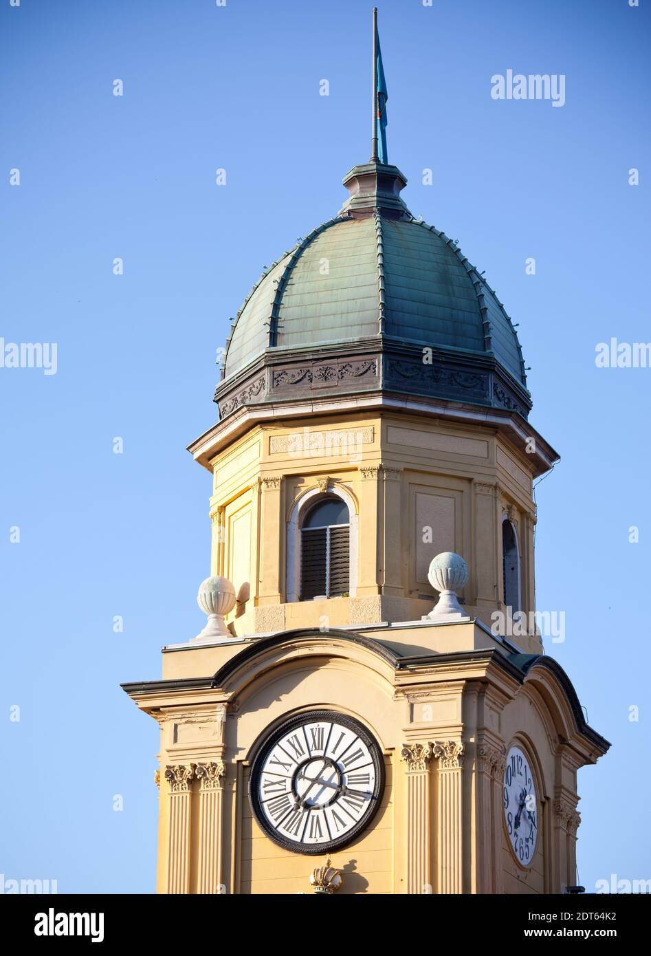 Yellow Clock Tower with Relief in Rijeka, Croatia Stock Photo - Alamy