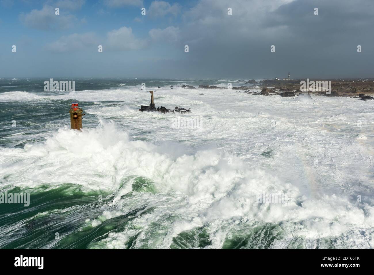 'Nividic' lighthouse during heavy storm off Ouessant Island, in ...