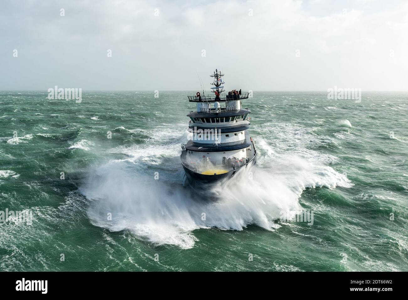 French emergency tow vessel 'Abeille Bourbon' during heavy storm ...