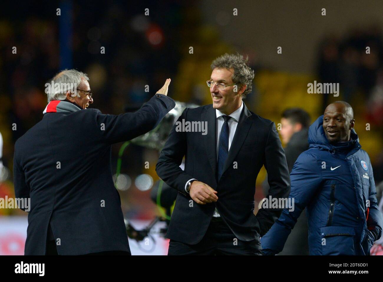 Monaco's coach Claudio Ranieri congratulates PSG's coach Laurent Blanc ...