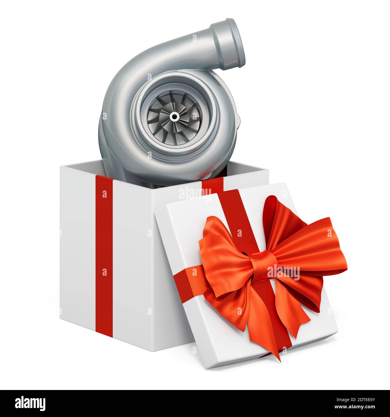 Car turbocharger inside gift box, present concept. 3D rendering ...