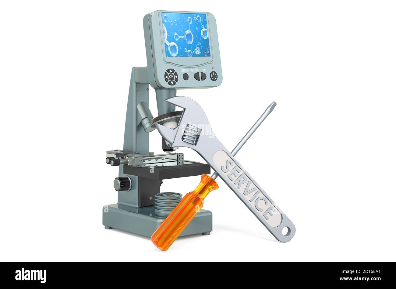 Service and repair of digital microscope, 3D rendering isolated on ...