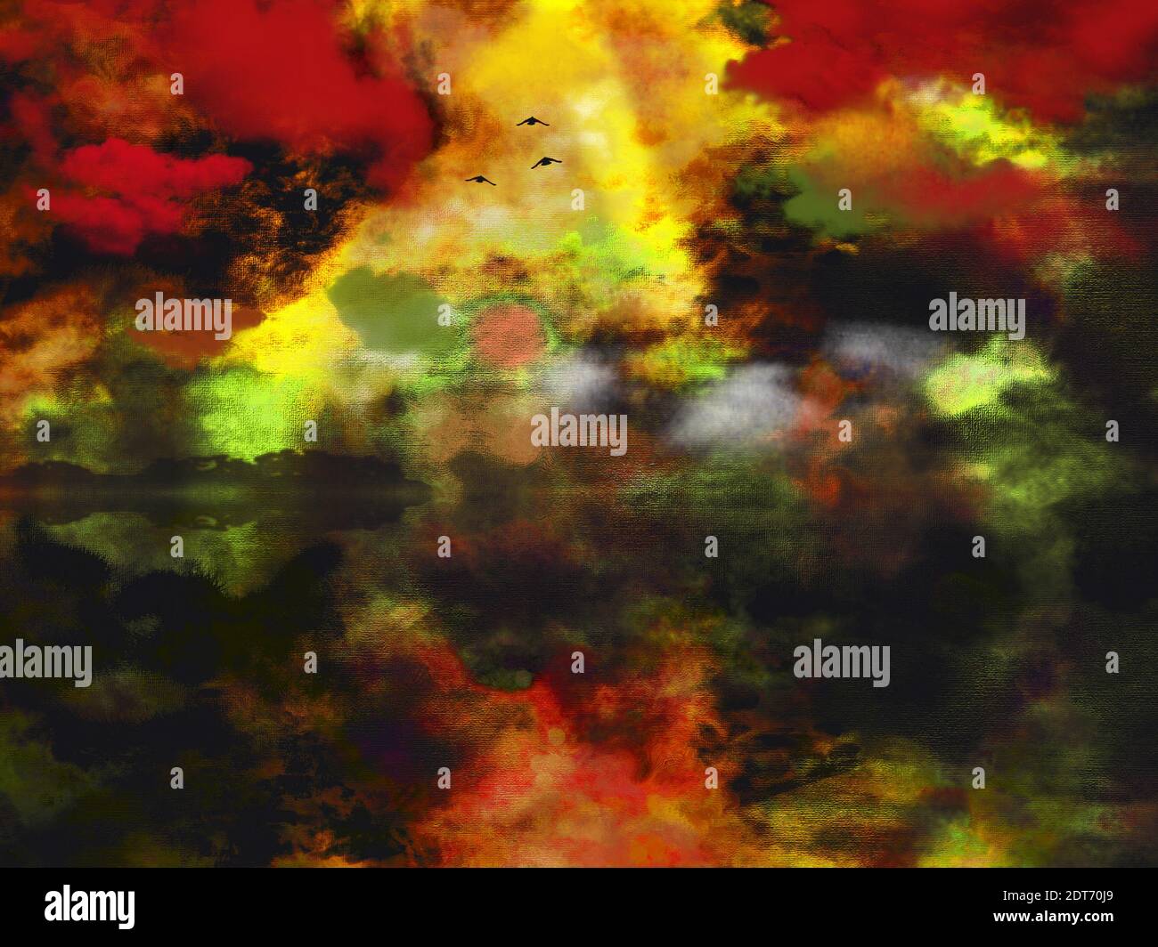 Mystic sunset. Abstracted landscape painting. 3D rendering Stock Photo ...