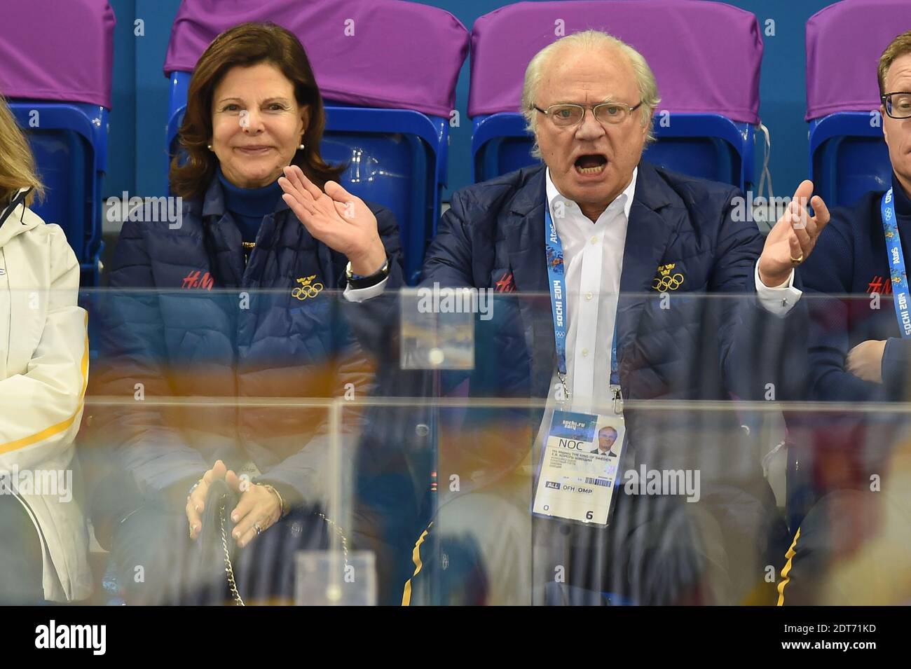 King Carl XVI Gustaf and Queen Silvia of Sweden watch men's Ice Hockey ...