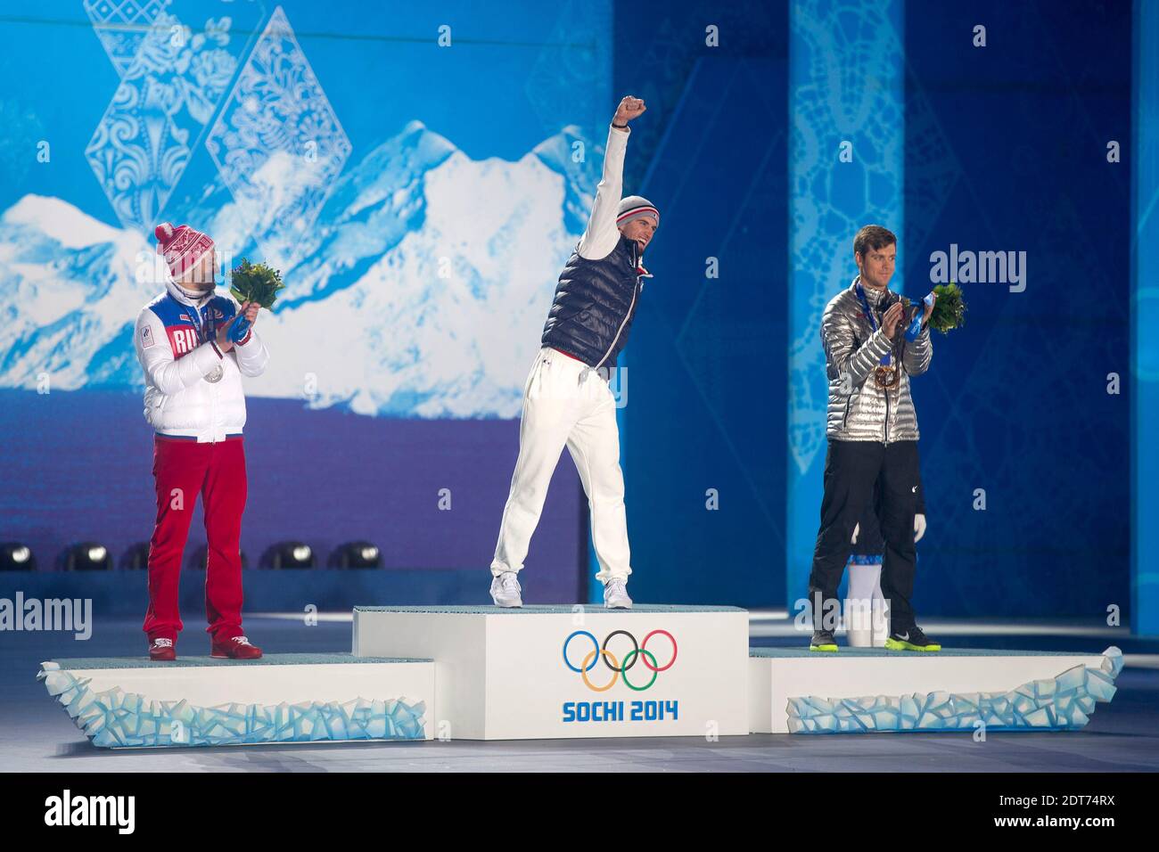 (L-R) Silver medalist Nikolay Olyunin of Russia, gold medalist Pierre ...