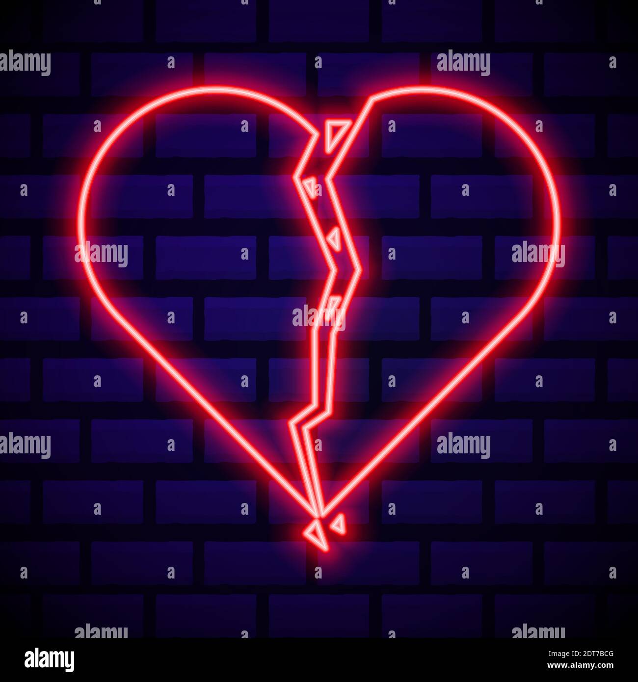 Broken heart neon light icon. Heartbreak glowing sign. Beak up. Vector ...