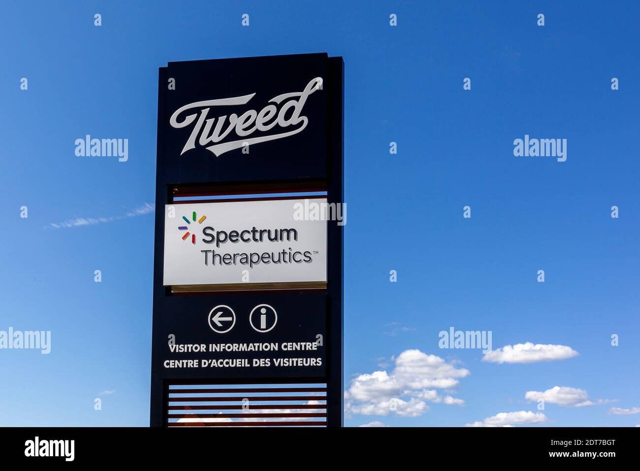 Ground sign for Tweed and Spectrum Therapeutics is seen in Smiths Falls ...