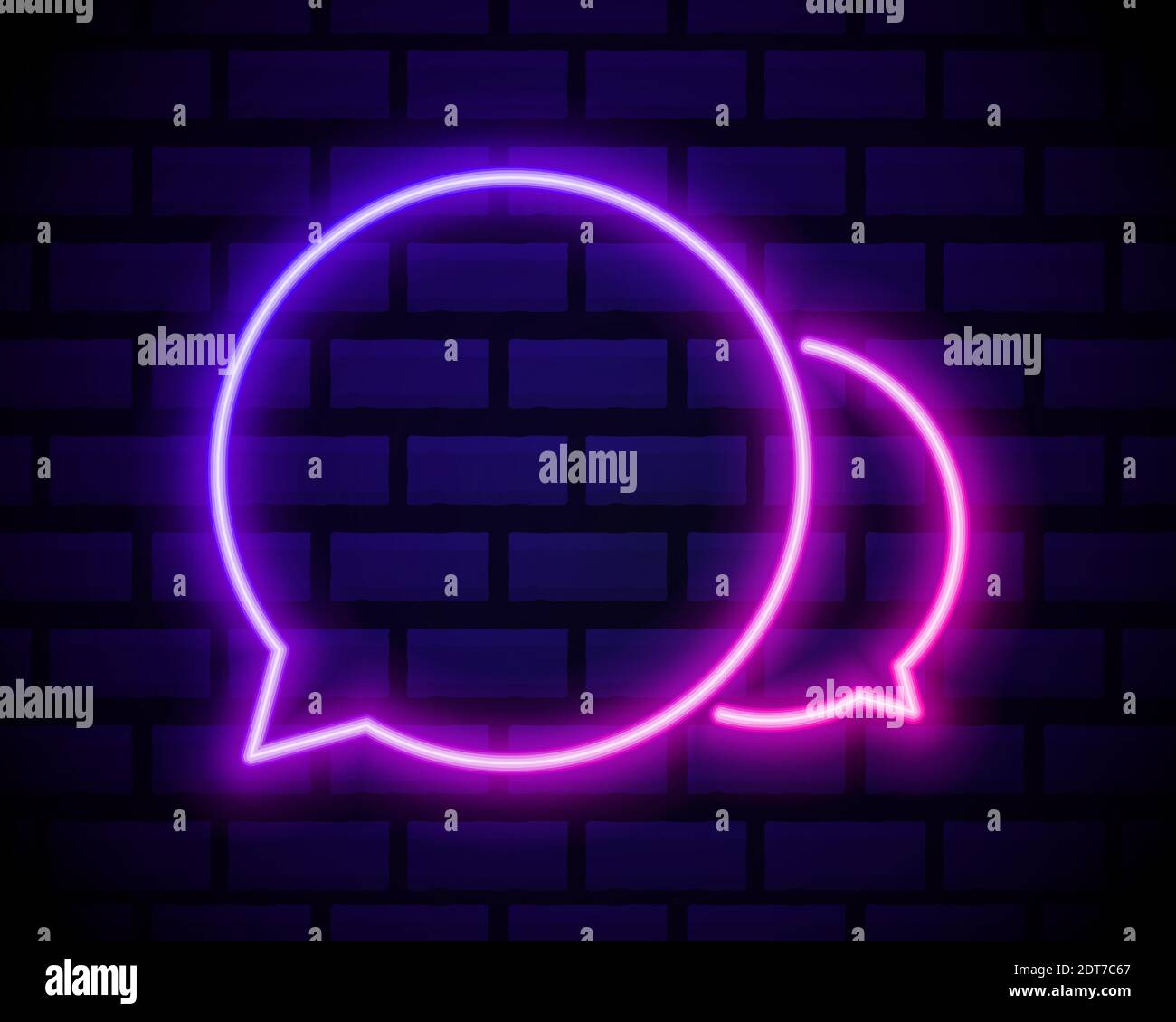 Communication neon sign. Luminous signboard with speech clouds. Night ...