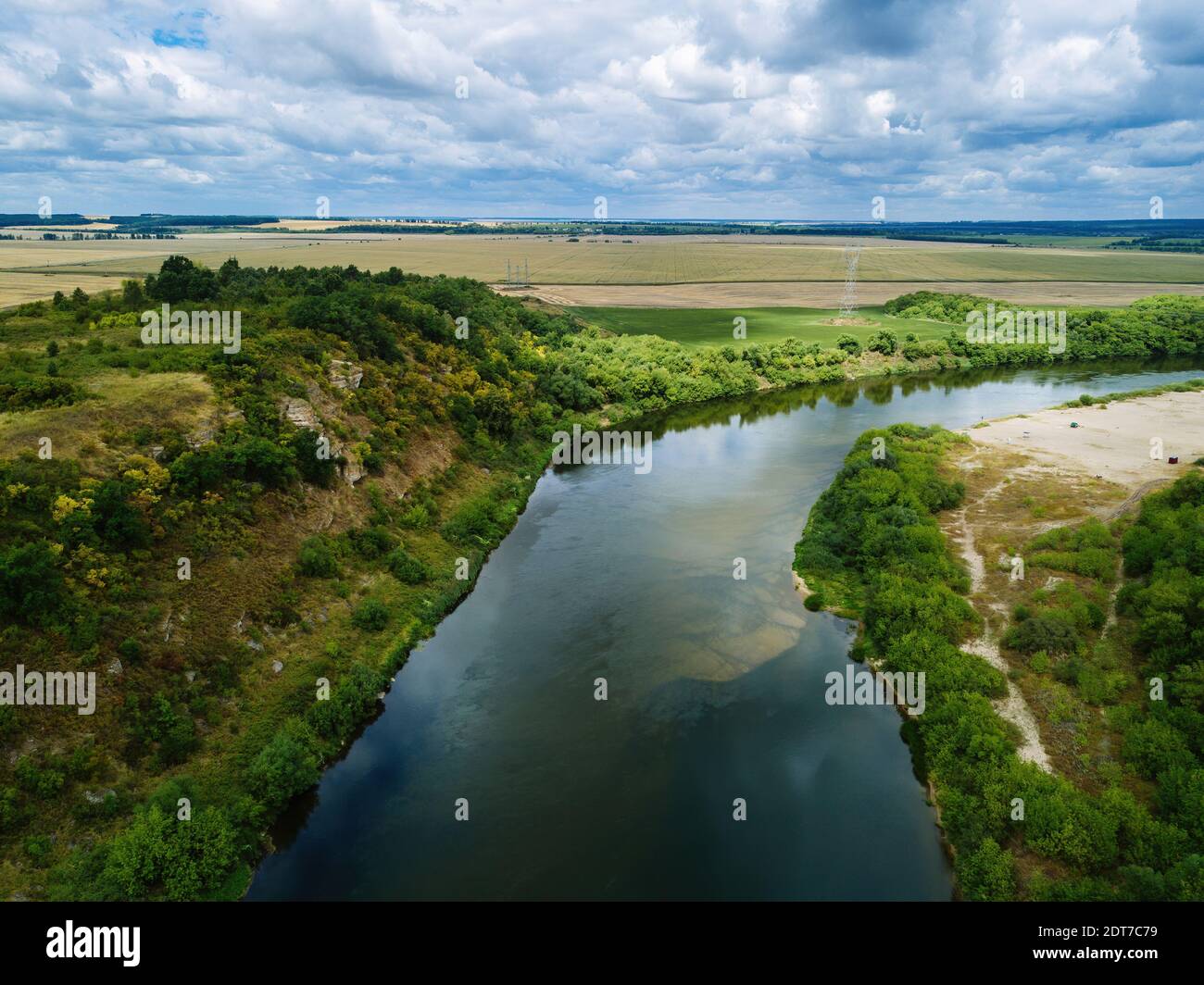 Aerial view of beautiful natural landscape. River Don, Russia Stock ...