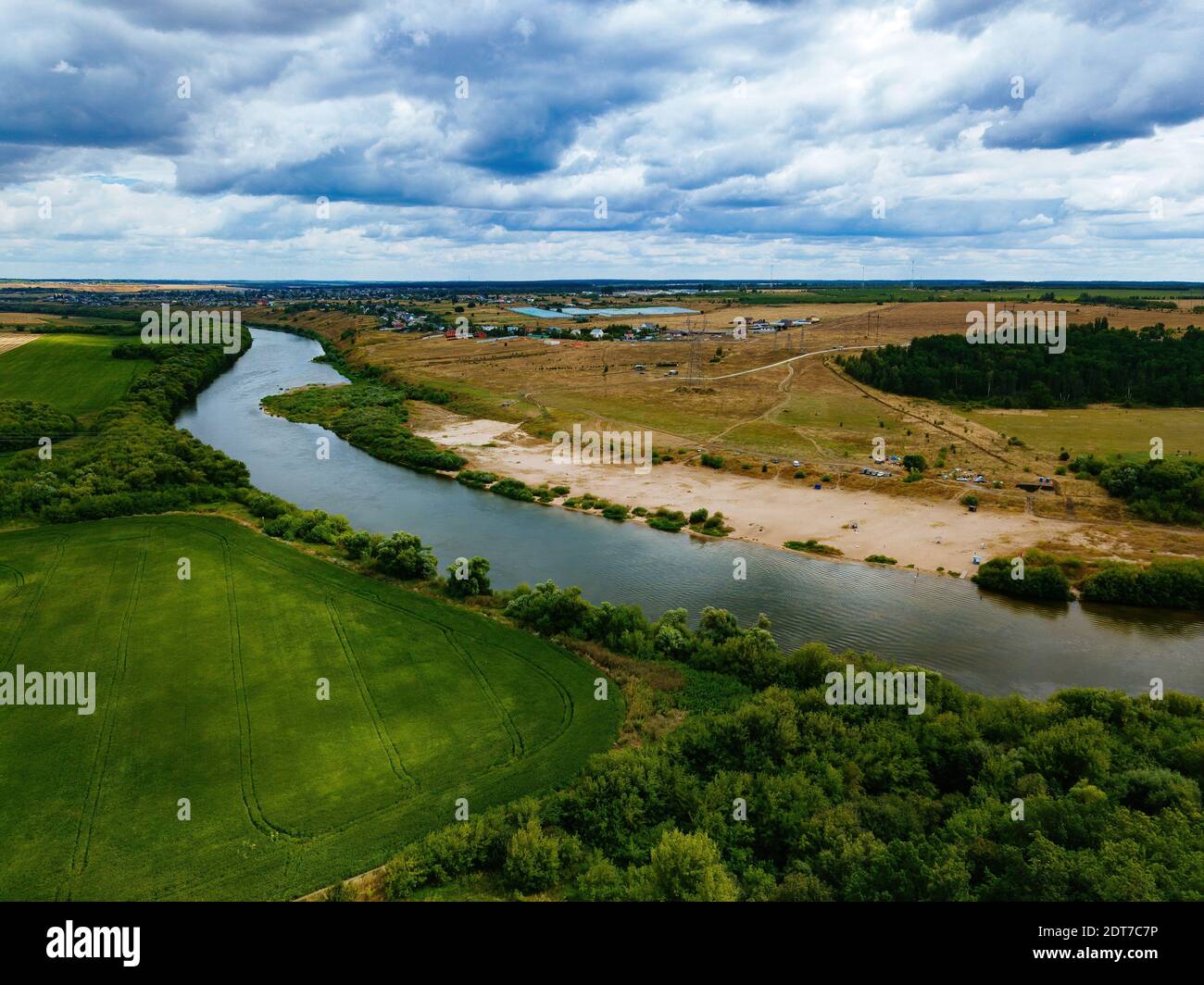 Aerial view of beautiful natural landscape. River Don, Russia Stock ...