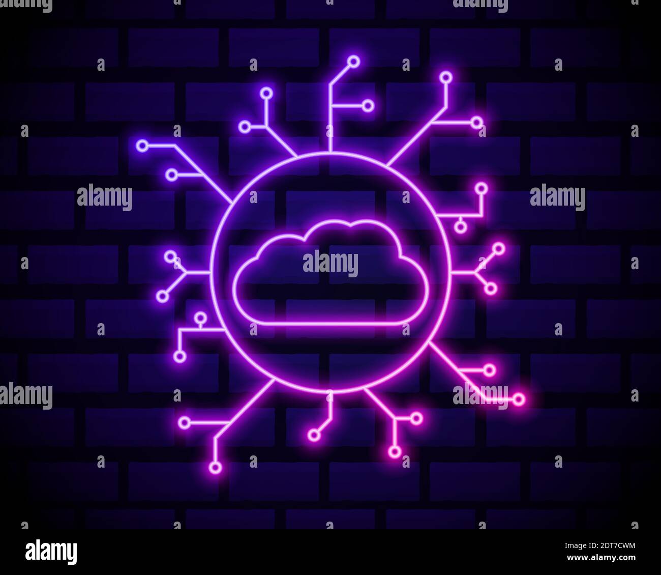 Neon cloud hosting icon. Glowing neon cloud service, online datacenter ...