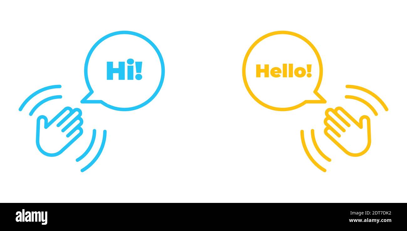 Hand wave or waving hi or hello gesture line art vector icon for apps ...