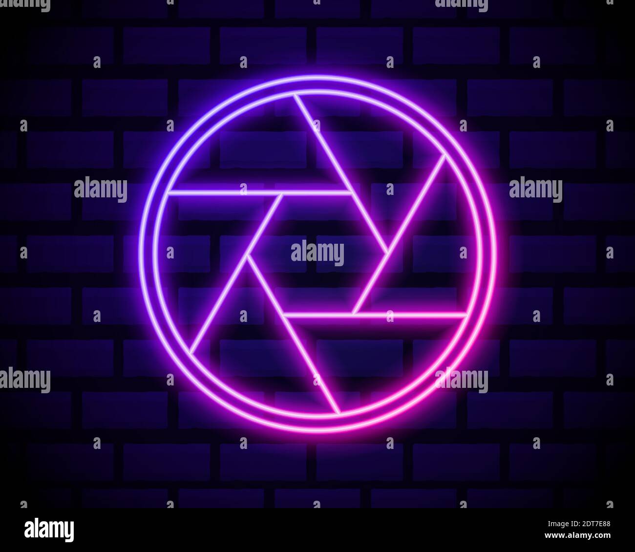 camera objective. simple silhouette. Neon style. Light decoration icon ...