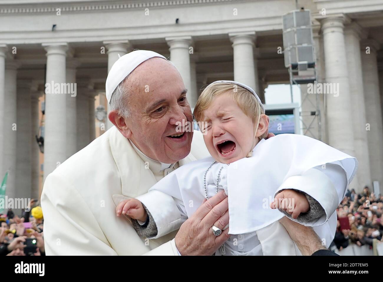 Pope Francis blesses a child dressed up as himself during the weekly ...