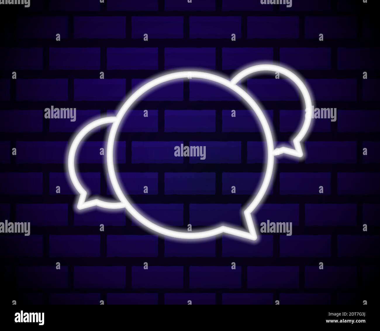 Communication neon sign. Luminous signboard with speech clouds. Night ...