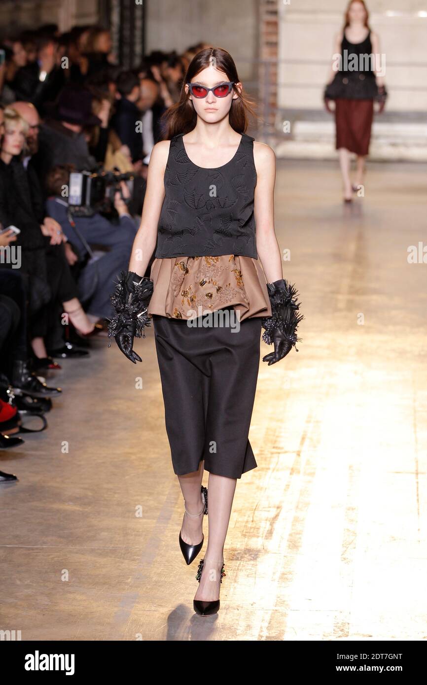 A model displays a creation by designer Alessandro Dell'acqua for ...