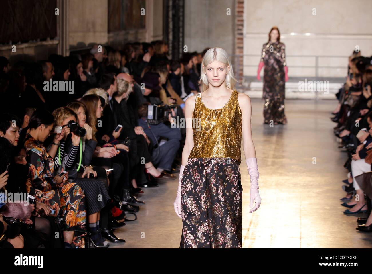 A model displays a creation by designer Alessandro Dell'acqua for ...