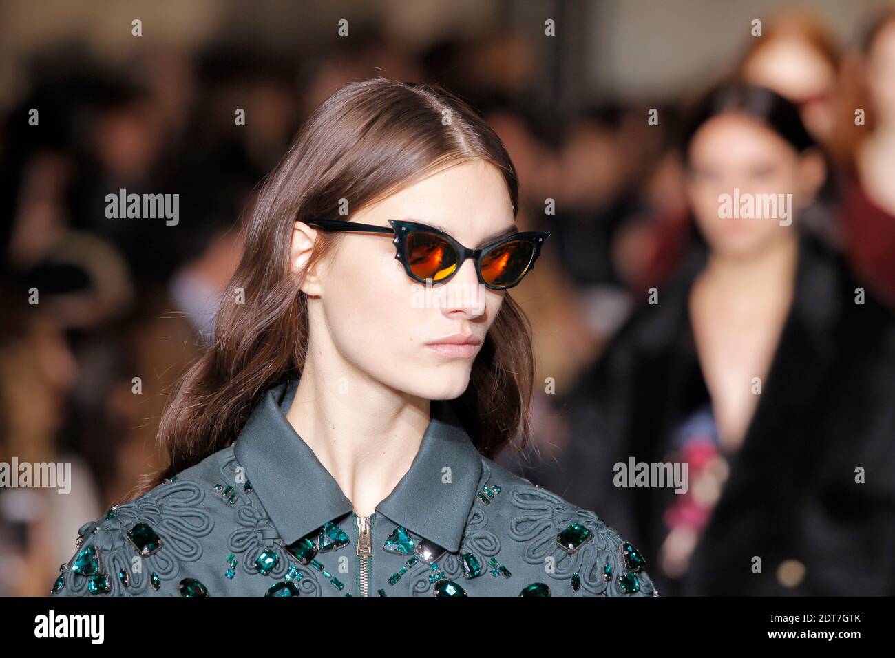 A model displays a creation by designer Alessandro Dell'acqua for ...