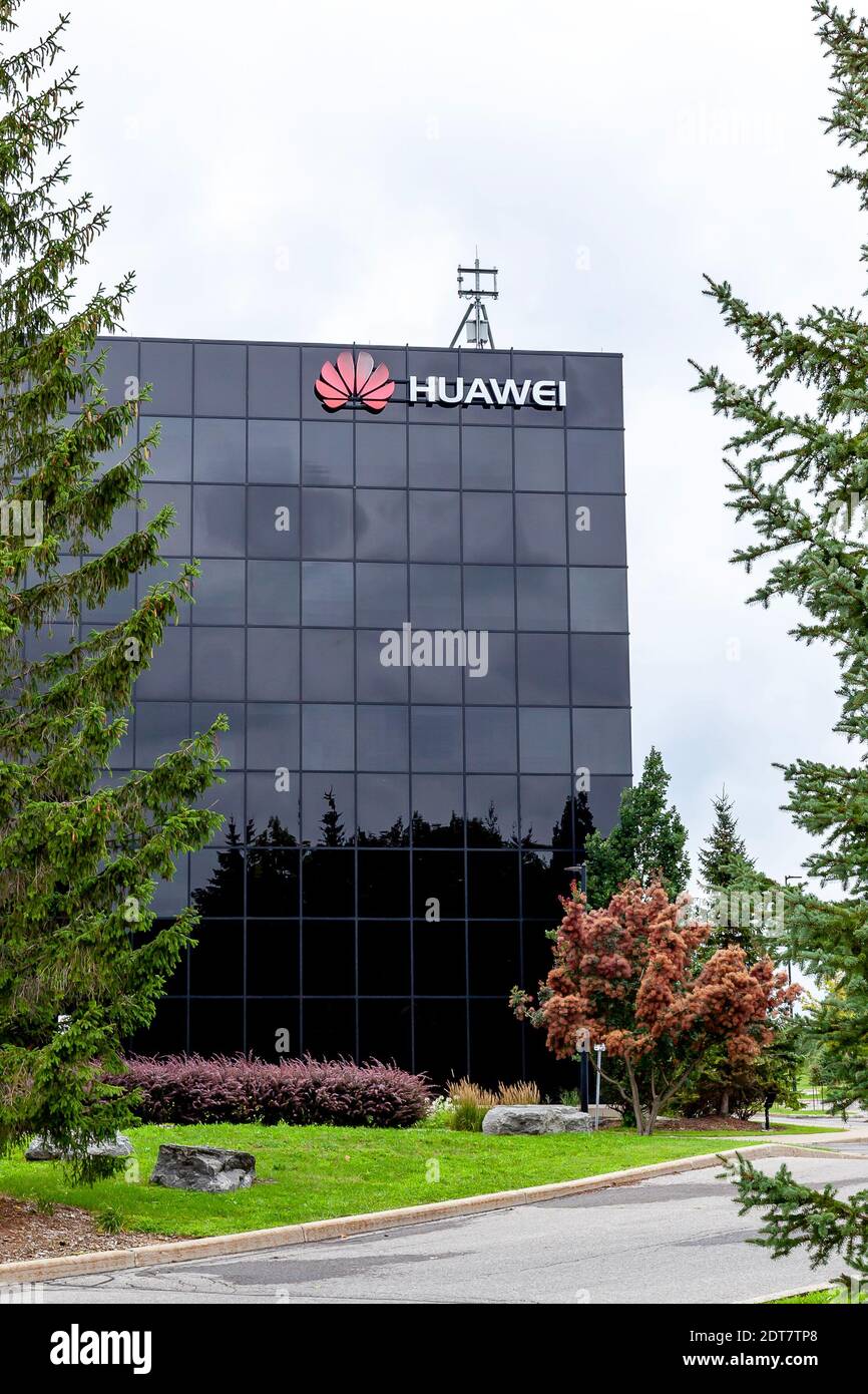 Huawei sign on the building at Ottawa Research and Development Centre ...